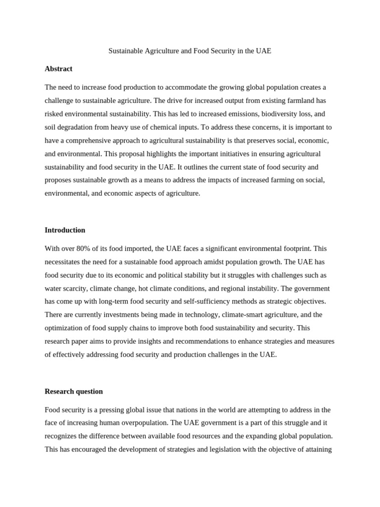 Sustainable Agriculture and Food Security in The UAE | PDF ...