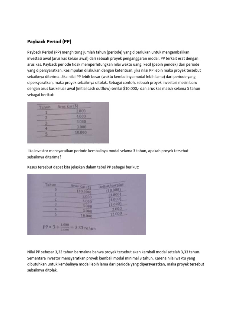 Metode Analisis Investasi: PP, NPV, IRR, MIRR | PDF
