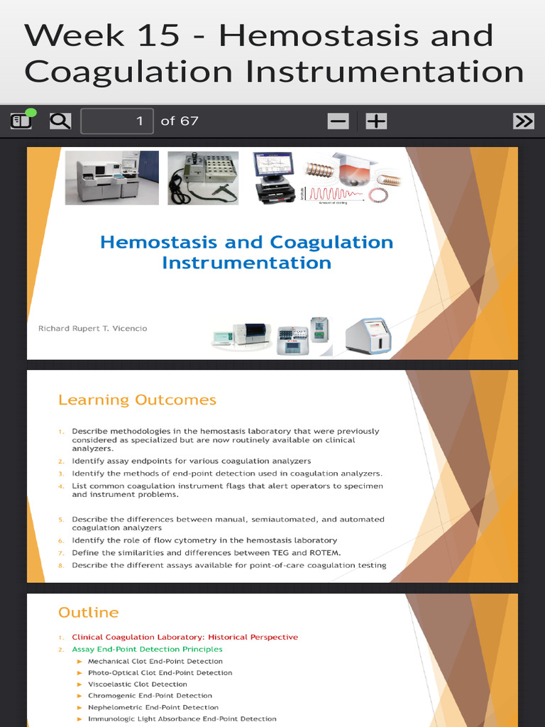 Week 15 - Hemostasis and Coagulation Instrumentation - Hematology 2 (BSMT 3-1) | PDF