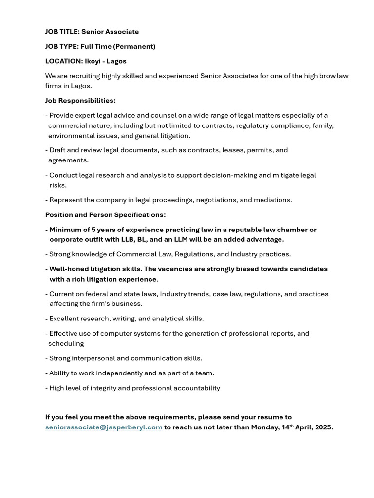 Senior Associate Opportunities | PDF
