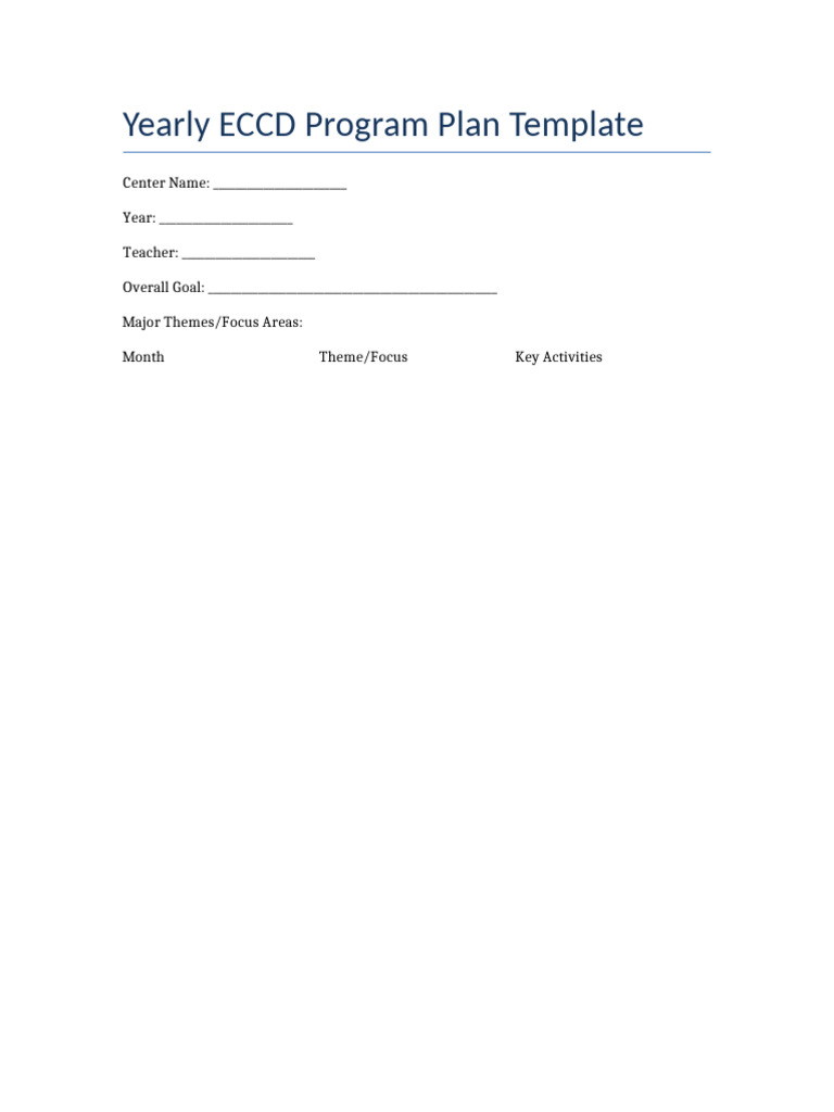 Yearly ECCD Program Plan Template | PDF