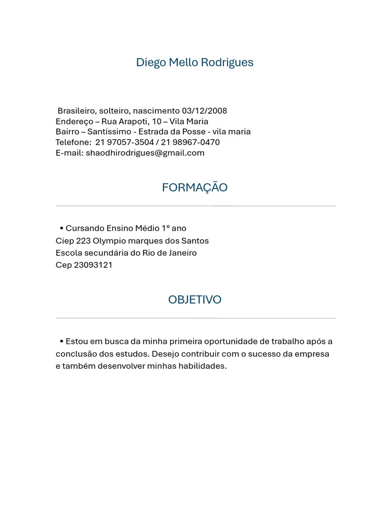 Currículo de Diego Mello Rodrigues | PDF