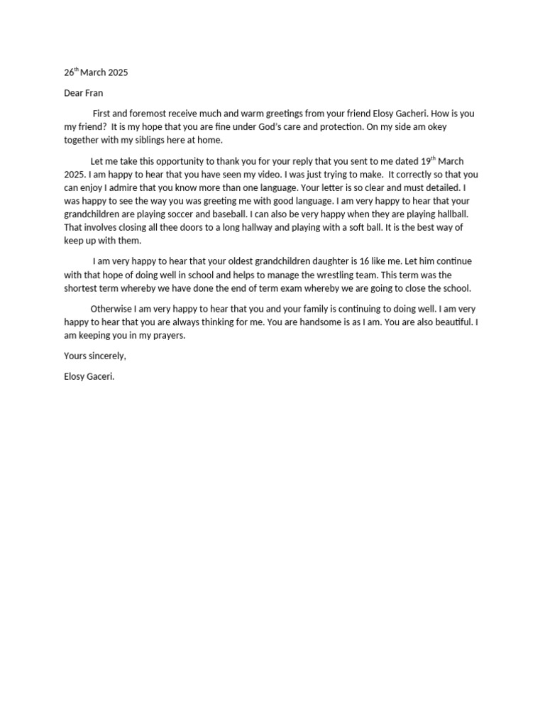 Letter from Elosy Gacheri to Fran | PDF