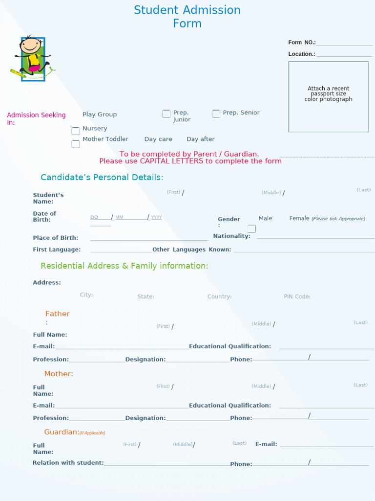 Pre School Admission Form Template | PDF