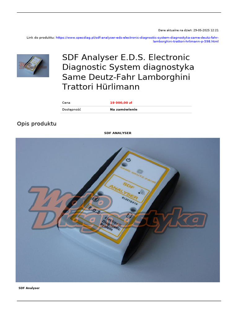 SDF Analyser Eds Electronic Diagnostic System Diagnostyka Same Deutz Fahr Lamborghini Trattori ...