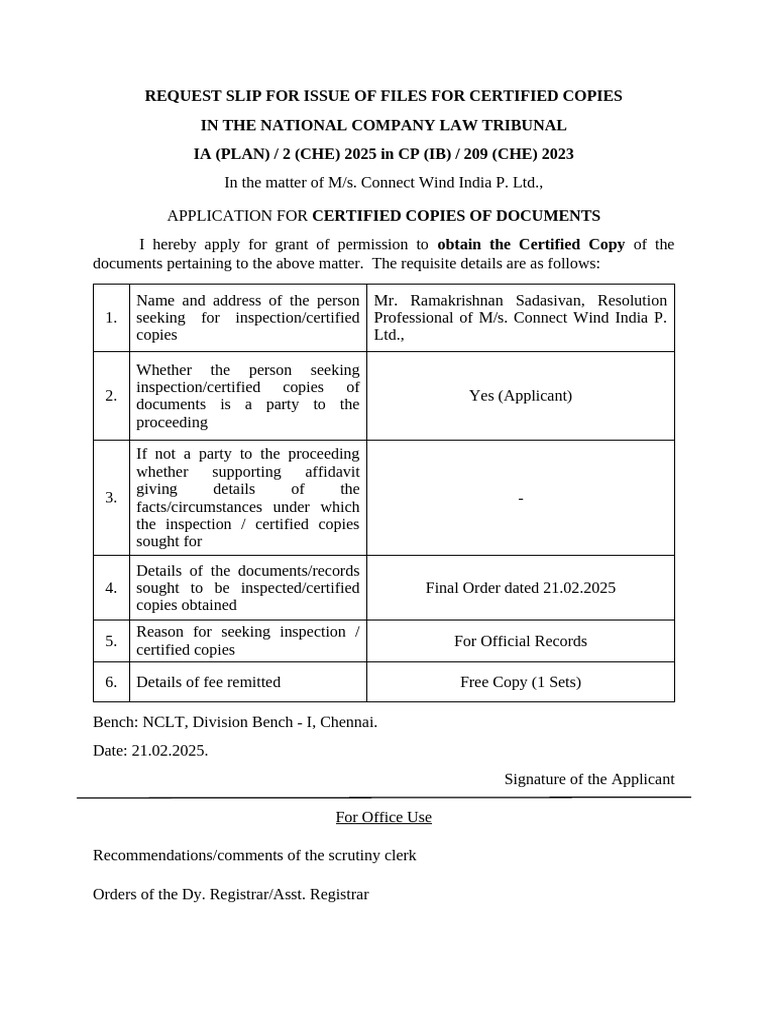 Letter - NCLT - Certified Copy - Form | PDF | Judiciaries | Public Law