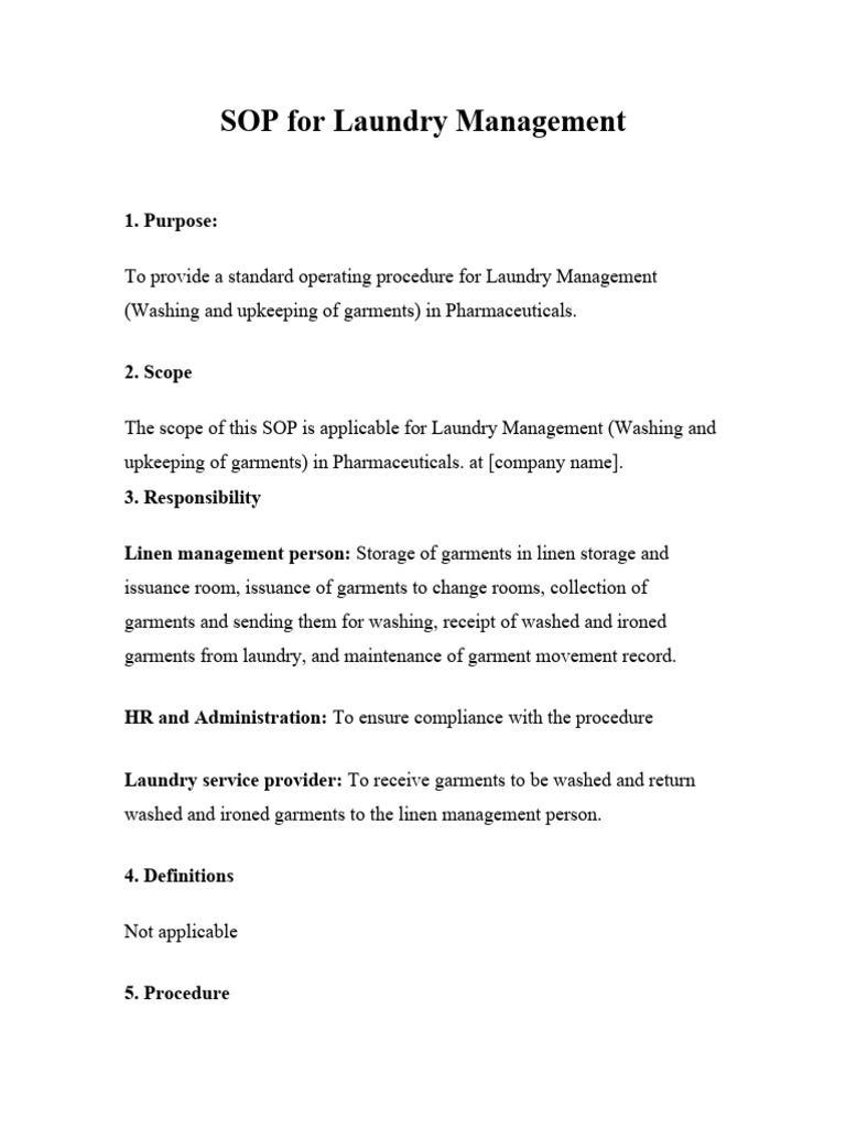 Laundry SOP for Pharmaceuticals Management | PDF