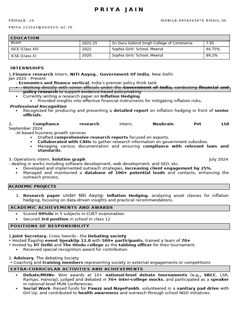 Bain 0 Company - Mandatory Resume Format | PDF | Economies