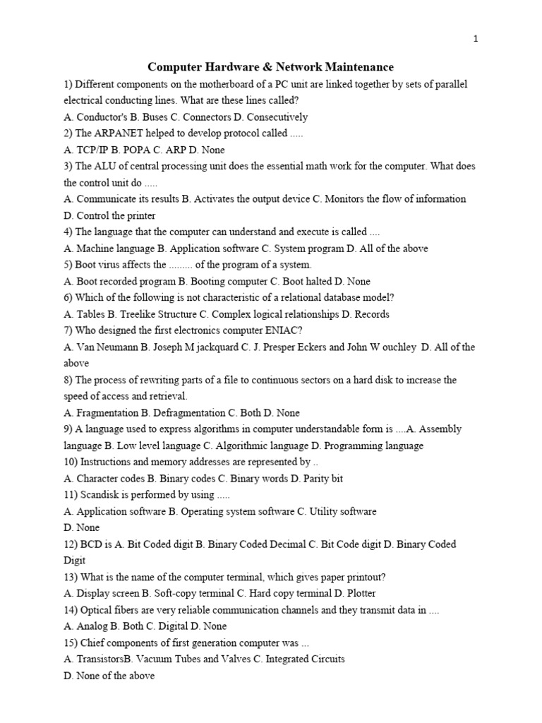 Computer Hardware Quiz Questions | PDF | Booting | Operating System