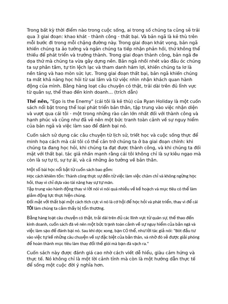 EGO is My Enemy - Ryan Holiday (Nhiệm 9p2 Review) | PDF
