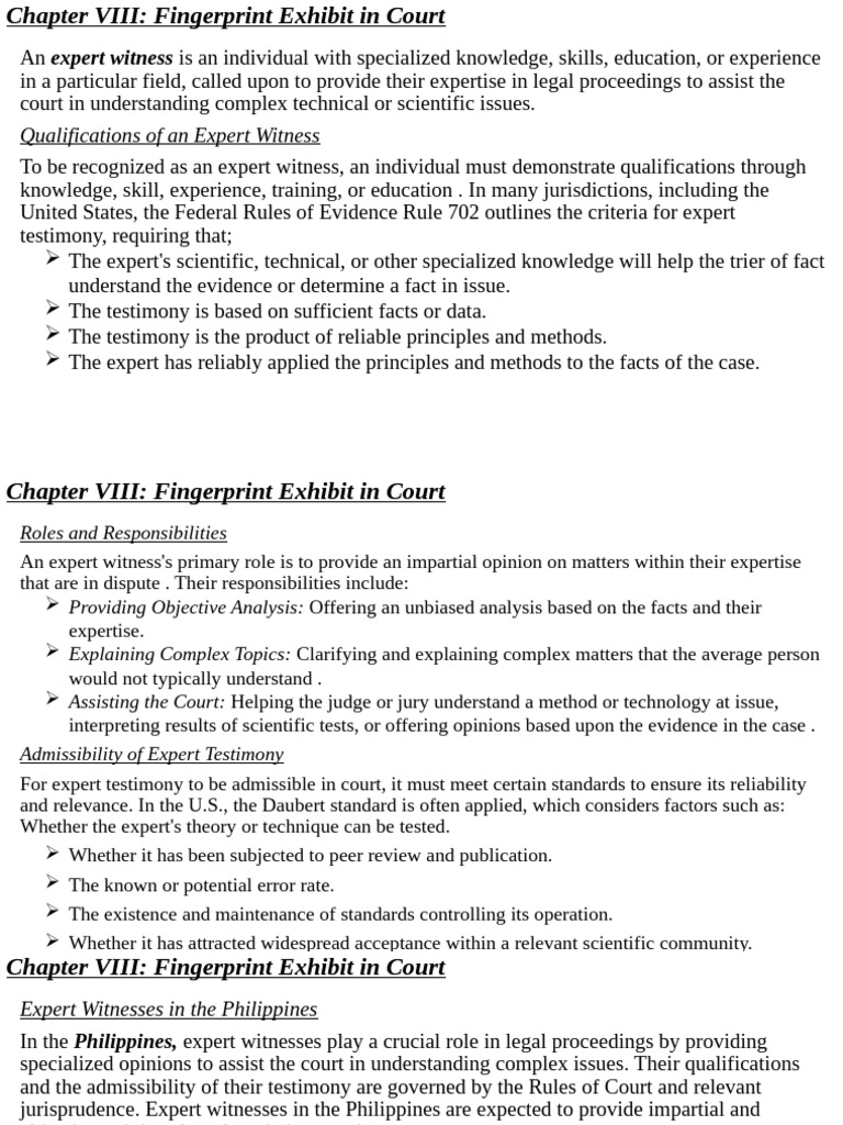Chapter Viii - Forensic 101 | PDF | Expert Witness | Fingerprint