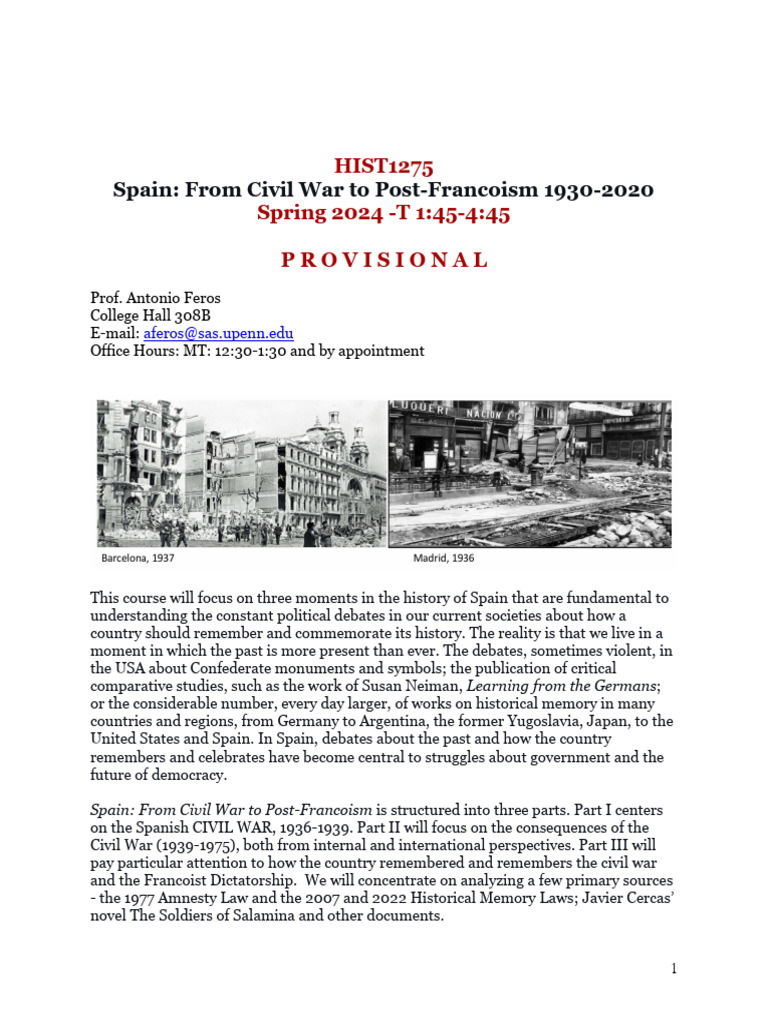 Spain's Civil War to Post-Francoism Course | PDF | Spanish Civil War ...