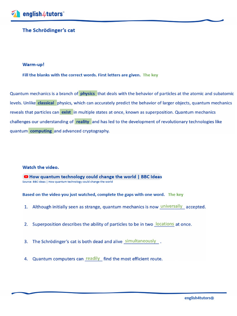 The Schrodingers Cat Teachers | PDF | Quantum Mechanics | Quantum Entanglement