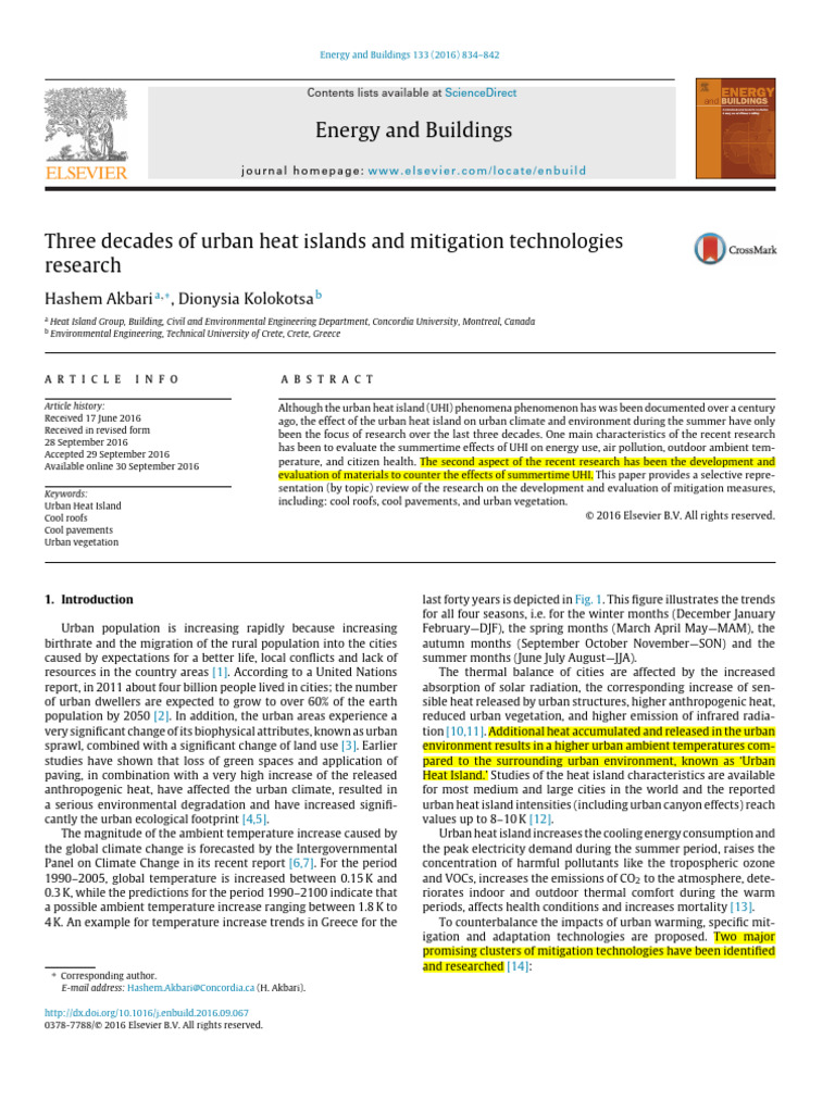 Akhbari Et Al. 2016 Three Decades of Urban Heat Islands and Mitigation ...