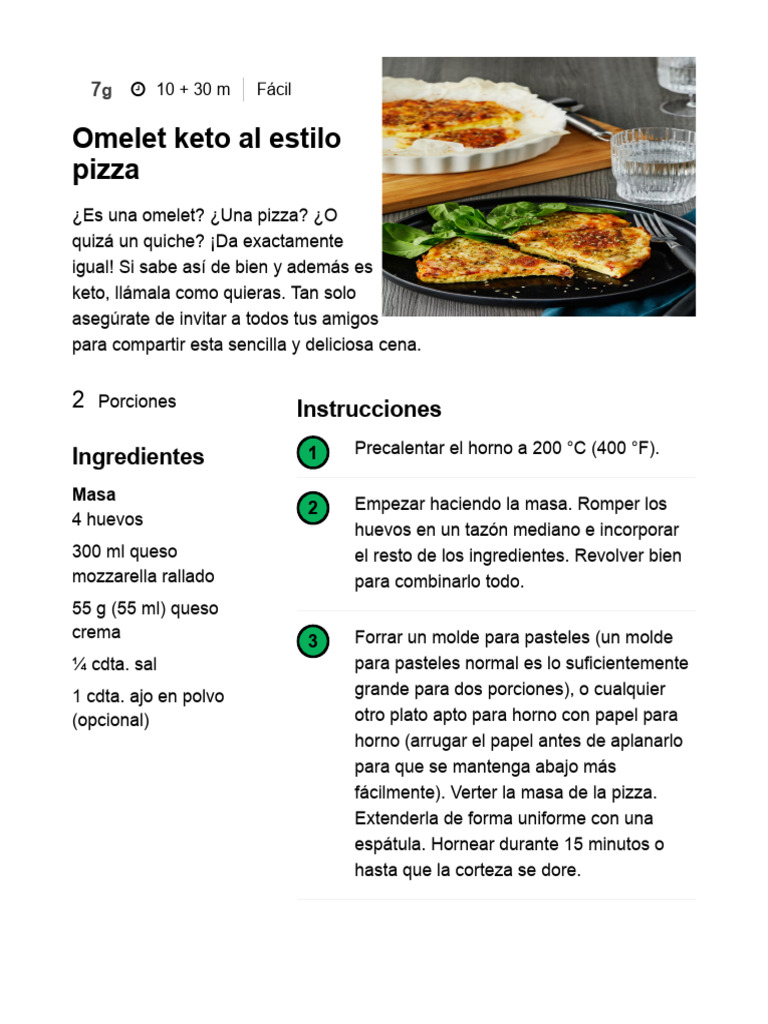 Omelet Keto Al Estilo Pizza - Receta Con Video - Diet Doctor | PDF | Pizza | Queso