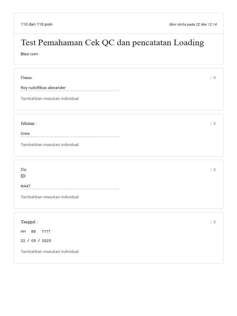 Test Pemahaman Cek QC (Quality Control) Dan Pencatatan Hasil Loading ...
