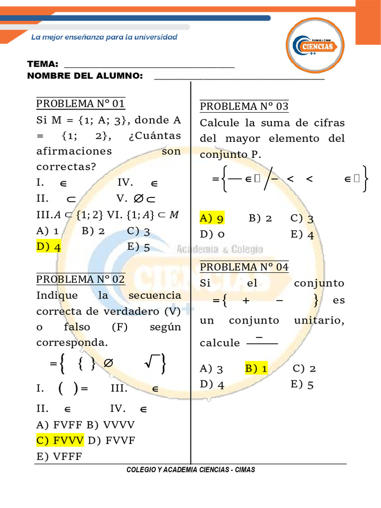 Practica Conjuntos II Ciencias | PDF