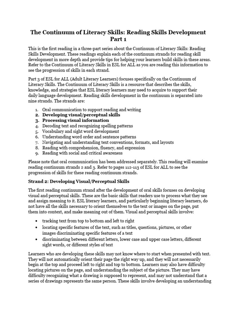 M3.6 The Continuum of Literacy Skills Reading Skills Development Part 1 ...