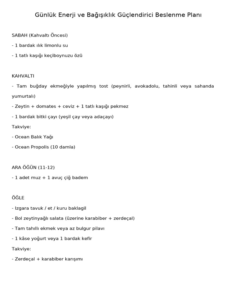 Enerji Beslenme Planı | PDF