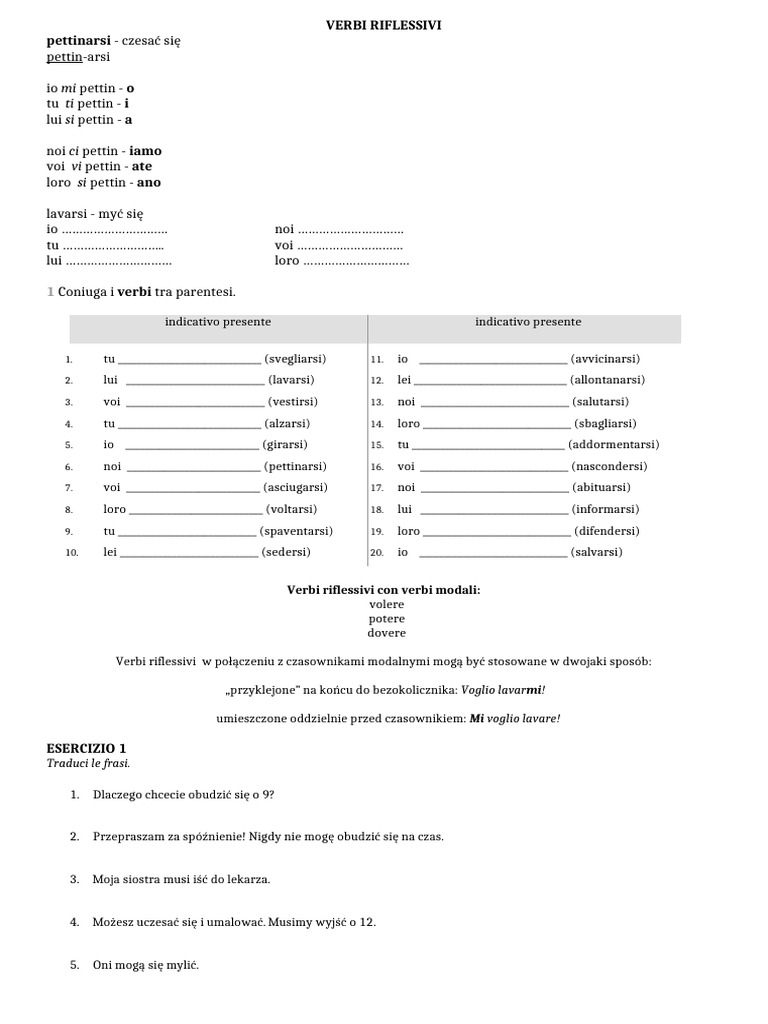 Verbi Riflessivi | PDF