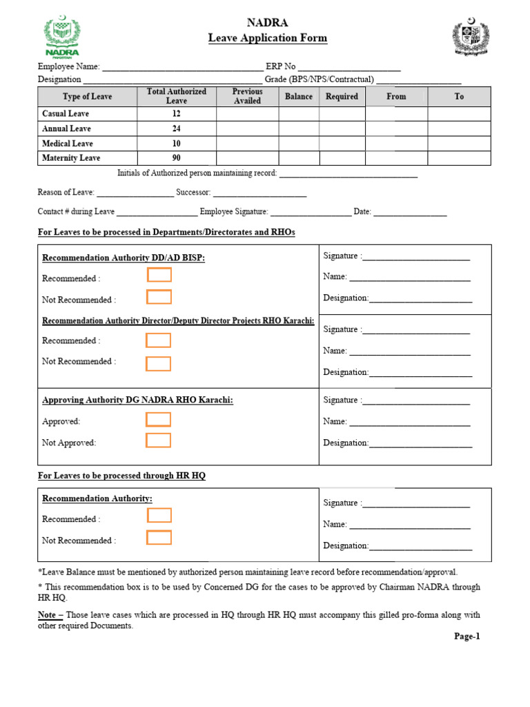 NADRA Leave Application Form | PDF