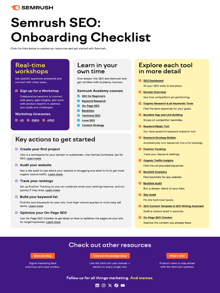 Semrush Seo-Onboarding Checklist One-Pager-2025 | PDF | Search Engine ...