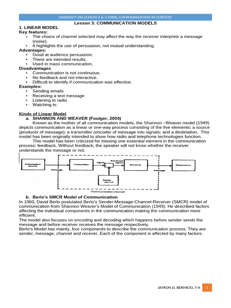 New Handout Lesson 3 and 4 | PDF | Communication | Human Communication