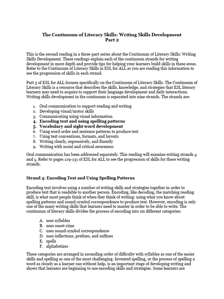 M3.7 The Continuum of Literacy Skills Writing Skills Development Part 2 ...