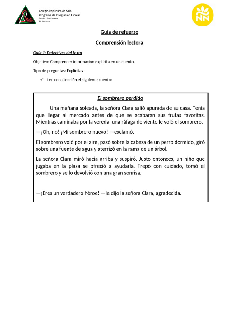 Guías de Comprensión Lectora para Niños | PDF