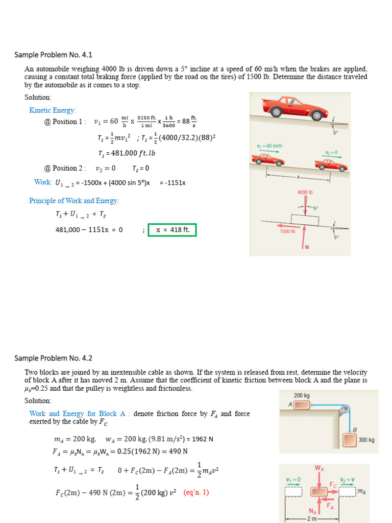 Module 4 - Sample Problems - Work and Principle of Work Energy | PDF ...