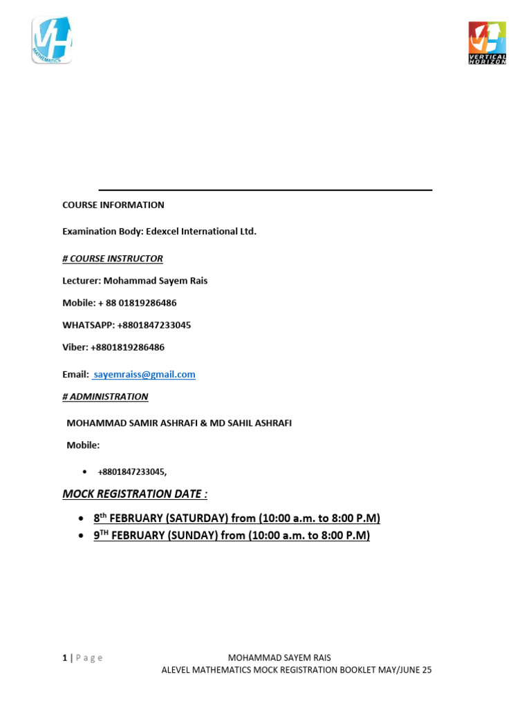 ALEVEL-MATHEMATICS-MOCK-REGISTRATION-MAY-23 | PDF