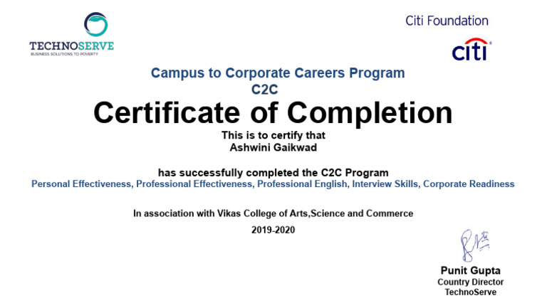 TechnoServe Citi E Certificate | PDF