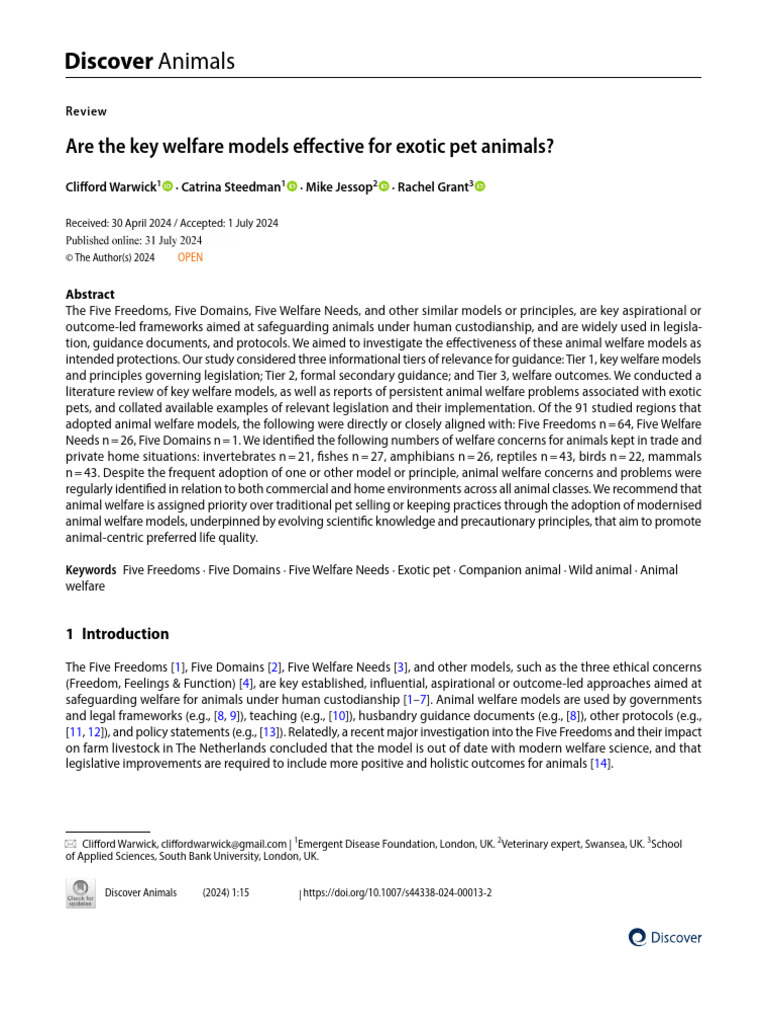 Are the Key Welfare Models Effective for Exotic Pe | PDF | Animal ...