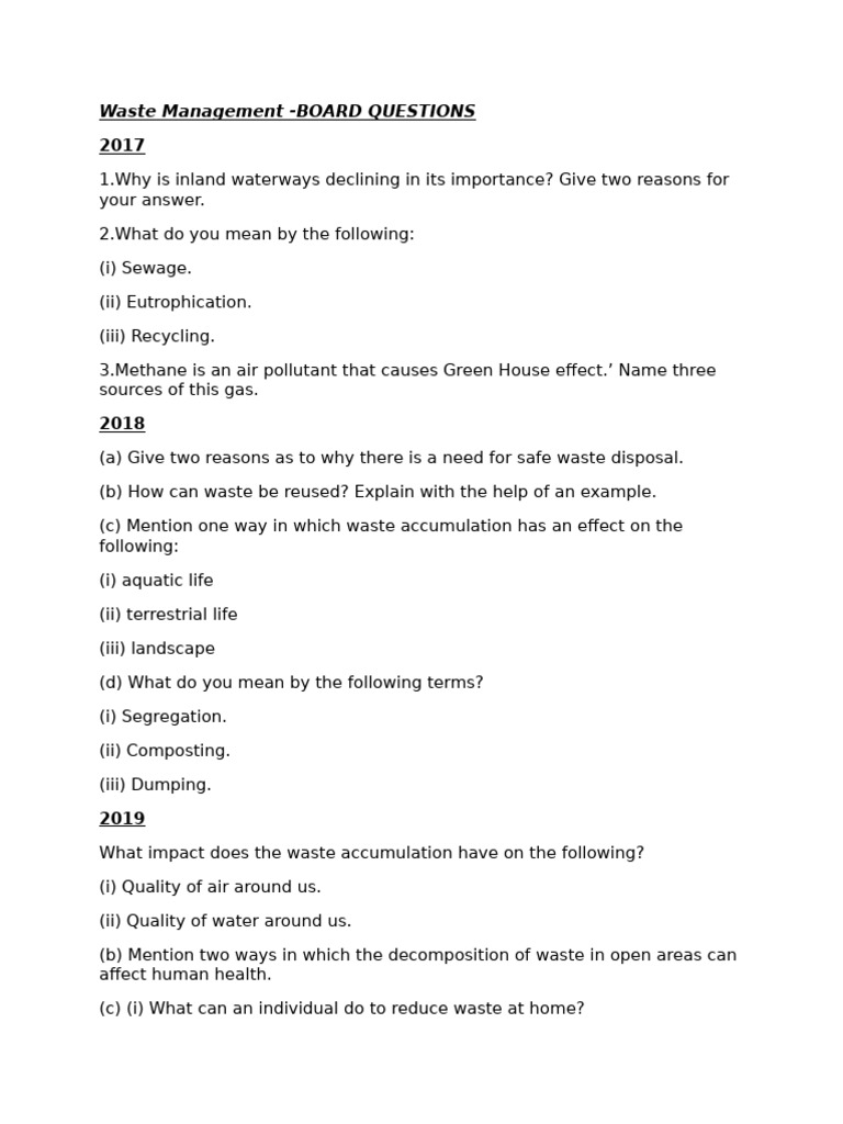 Waste Management Board Questions Overview | PDF | Waste Management | Waste