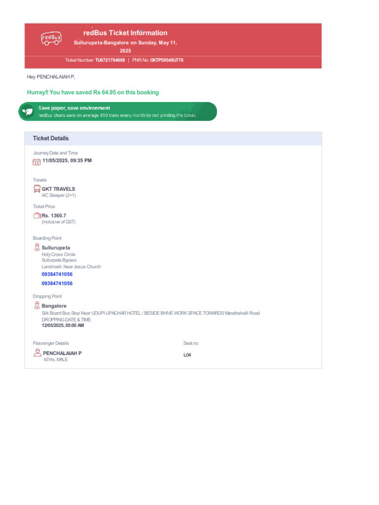 Sullurpeta To Bangalore | PDF | Bus