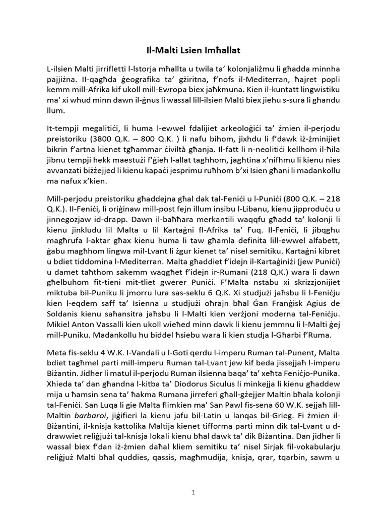 Il-Malti Lsien Imħallat (Malti Avvanzat) Noti | PDF