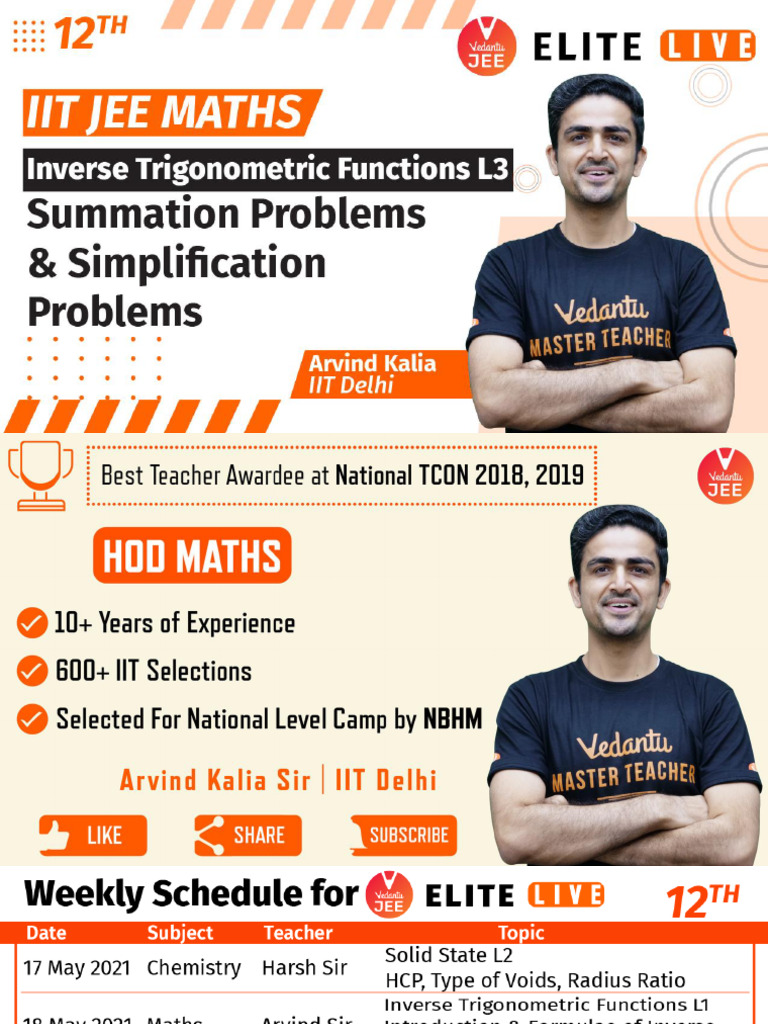 YT +Inverse+Trigonometry+Function+L3+ +12th+elite+ | PDF | Mathematics ...