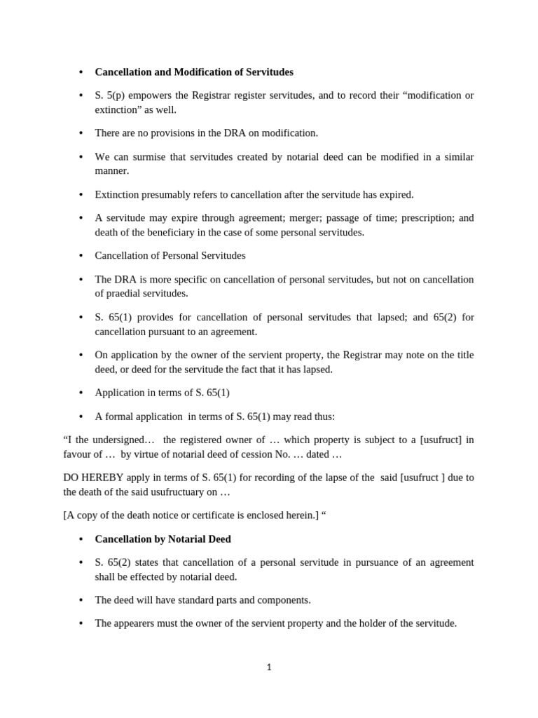 Cancellation and Modification of Servitudes | PDF | Covenant (Law) | Deed