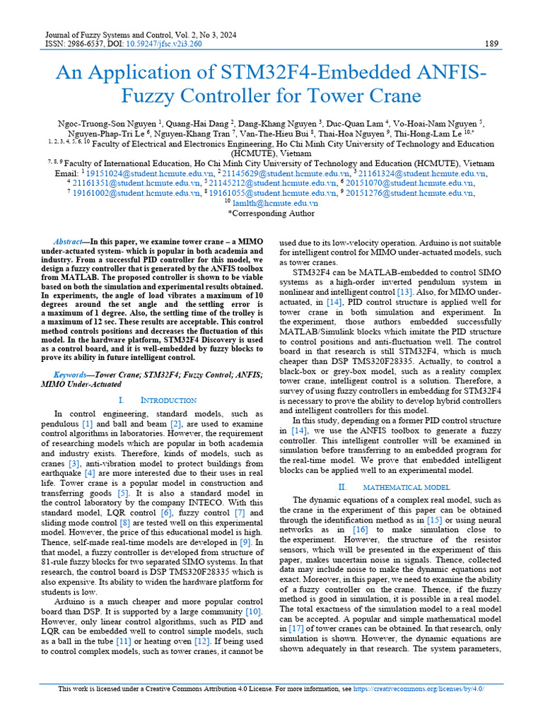 An Application of STM32F4-Embedded ANFIS-Fuzzy Controller for TowerCrane | PDF | Control Theory ...