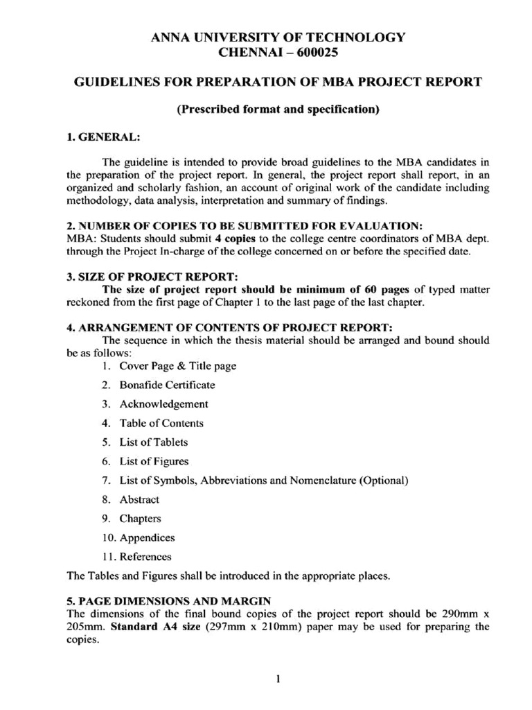 Anna University MBA Project Guidelines | PDF