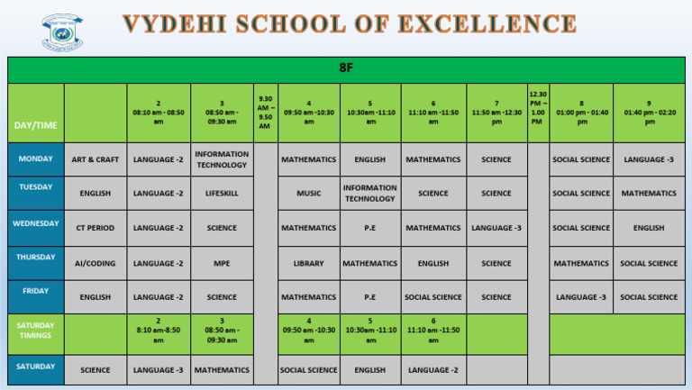 Grade 8F Time Table (2025-26) | PDF