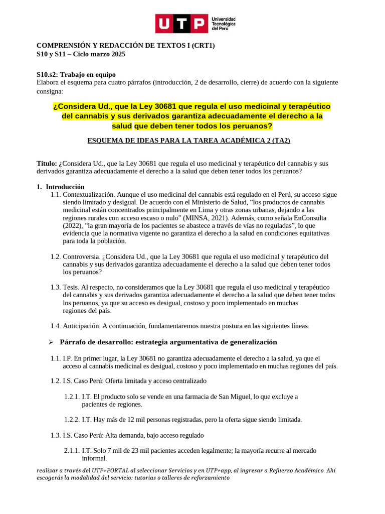 s10 s2 s11 s1 Esquema de Ideas Ta2 | PDF | Cannabis medicinal | Puntuación