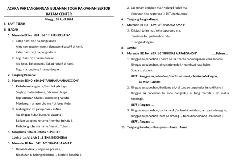 Acara Partangiangan Bulanan Toga Pakpahan | PDF
