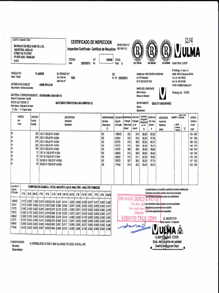 MTC For Sorf Flanges | PDF