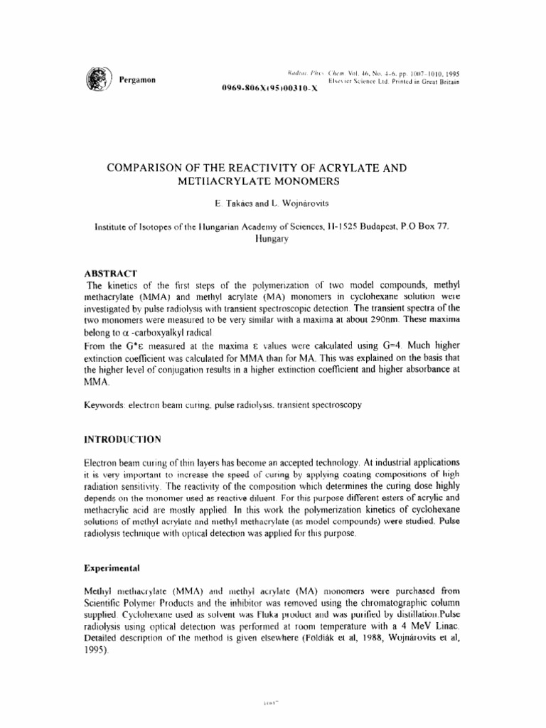 Comparison of The Reactivity of Acrylate and | PDF | Polymerization | Spectroscopy