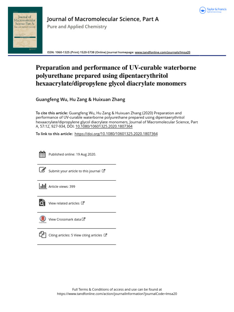 Preparation and Performance of UV-curable Waterborne Polyurethane ...