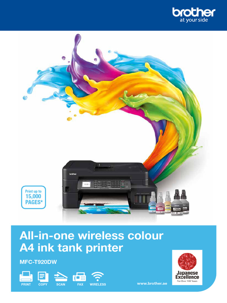Brother MFC-T920DW All-in-One Printer | PDF | Image Scanner | Fax