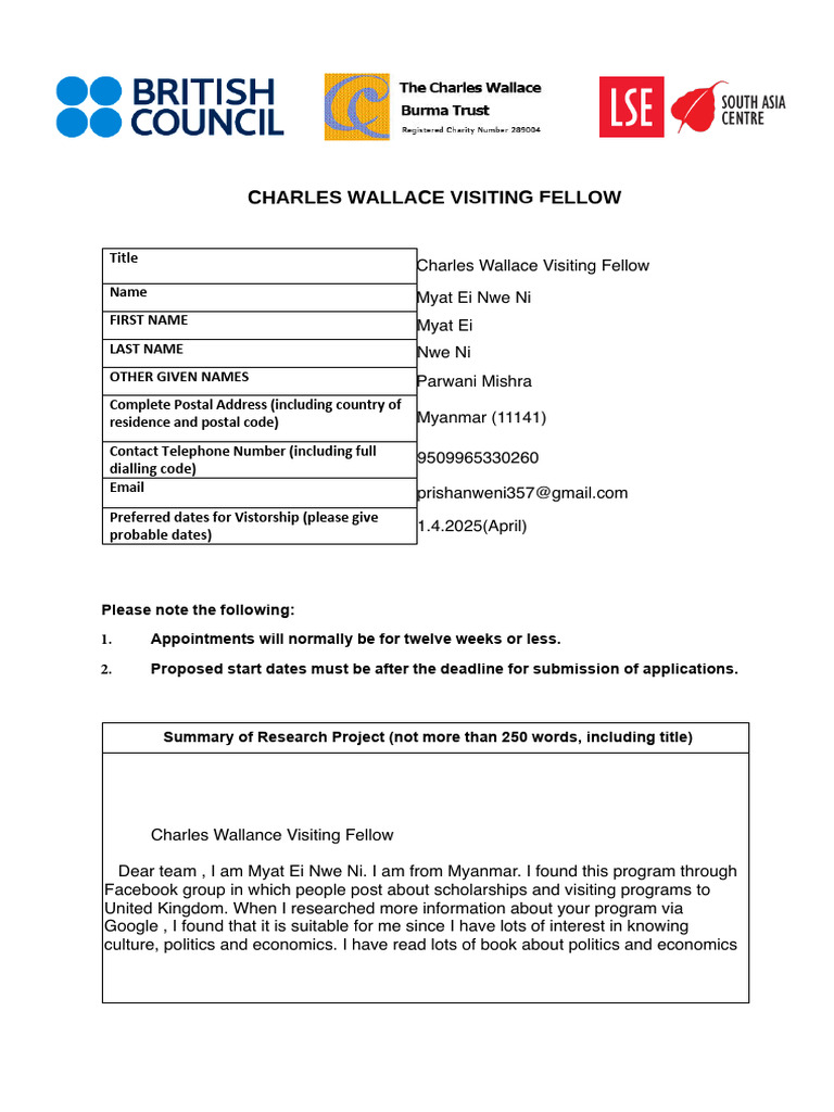 Charles Wallace Fellowship Application | PDF