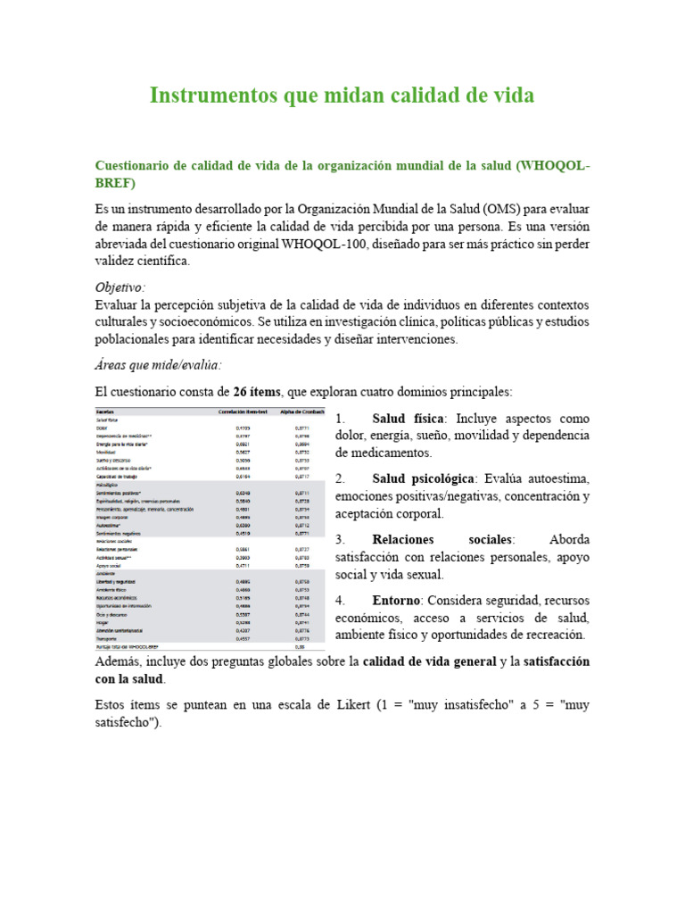 Instrumentos para medir calidad de vida | PDF | Calidad de vida | Ansiedad