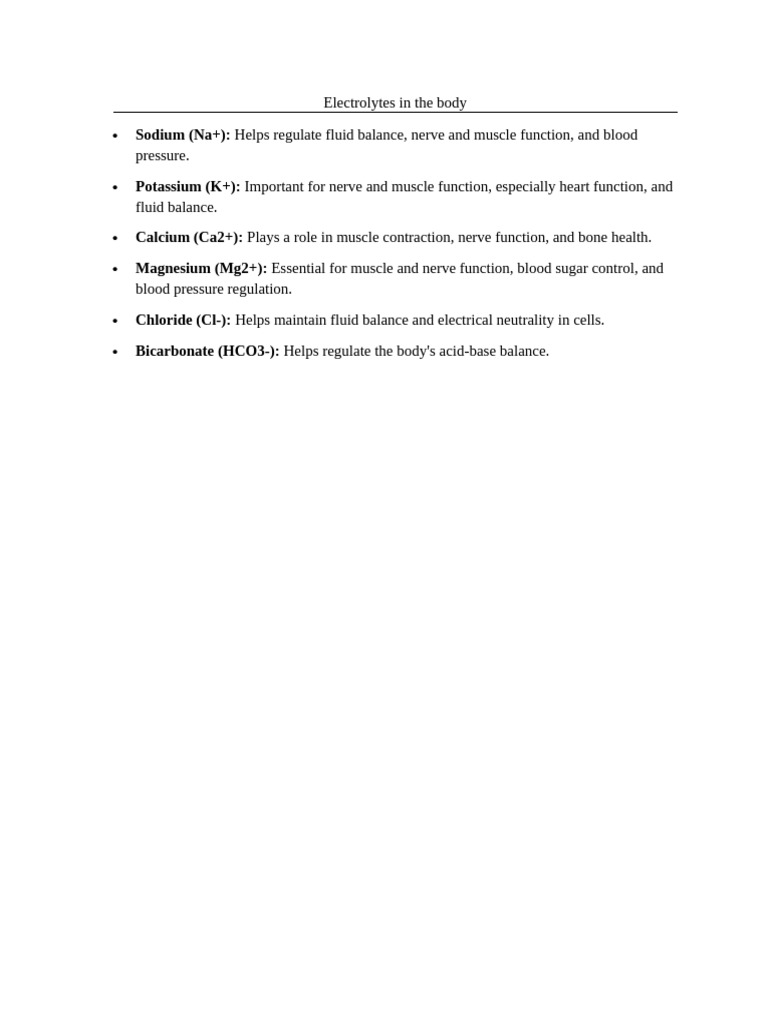 Role of Electrolytes in Body Functions | PDF